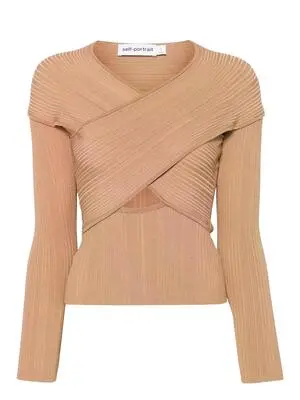 SELF-PORTRAIT Ribbed Wrap Top