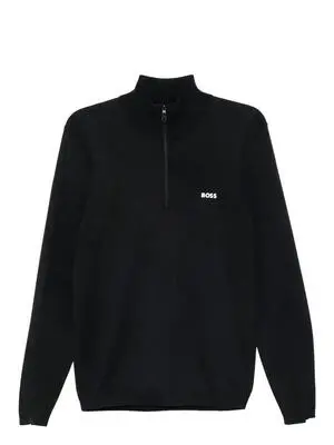 BOSS Logo-print High-neck Jumper - Blue