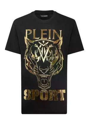 PLEIN SPORT Tiger-print Round-neck T-shirt - Black