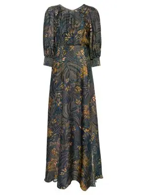 Farm Rio Dotted Forest Teal Maxi Dress - Blue