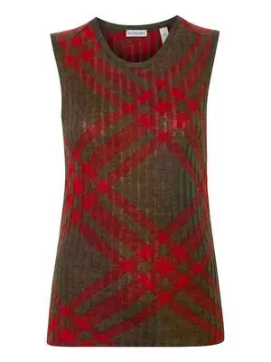 Burberry Check Wool Blend Tank Top - Brown