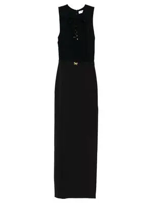 Elisabetta Franchi Lace-up Crepe Maxi Dress - Black