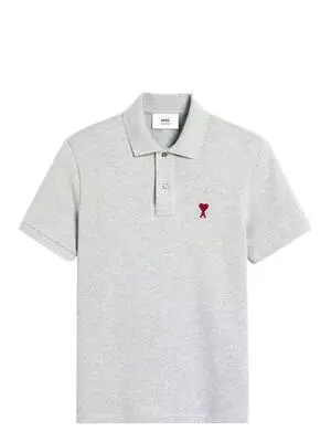 AMI Paris Ami De Coeur Organic-Cotton Polo Shirt Grey