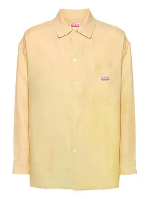 Kenzo Logo-appliqué Linen Oversized Shirt - Neutrals