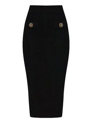 Balmain Ribbed Midi Skirt - Black