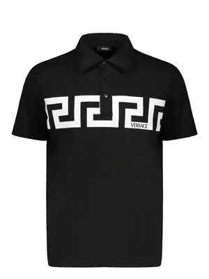 Versace Short Sleeve Cotton Polo Shirt - Black