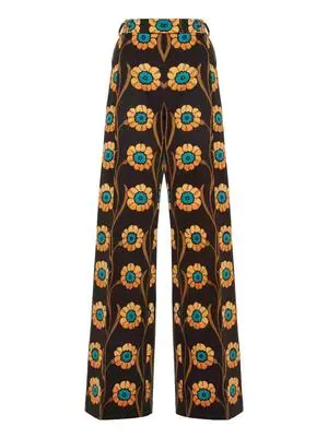 La DoubleJ La Comasca Floral-print Palazzo Trousers - Brown