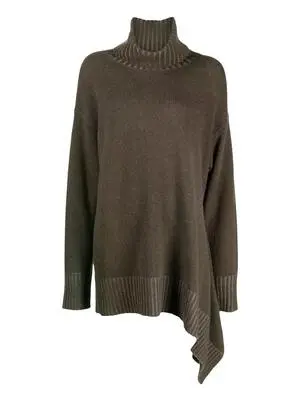 ZIGGY CHEN Roll-neck Asymmetric Wool Jumper - Green