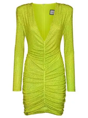 Philipp Plein Rhinestone-embellished Ruched Mini Dress - Yellow
