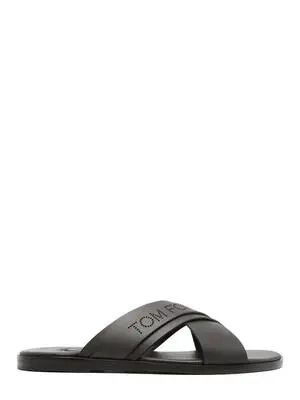 TOM FORD Logo-perforated Slides - Brown