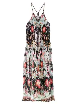 Farm Rio Pleated Sleeveless Midi Dress - Blue