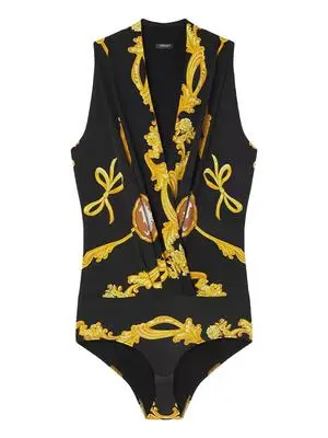 Versace Cameo Silk Draped Bodysuit - Black