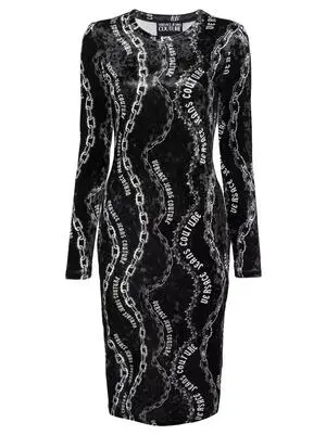 Versace Chain Couture-print Midi Dress - Black