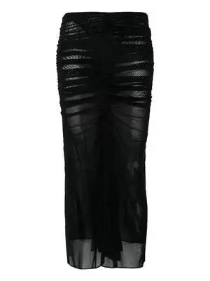 MUGLER Ruched Midi Skirt - Black
