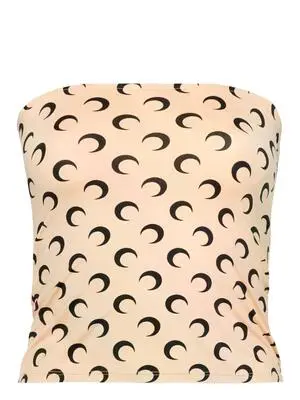 MARINE SERRE Moon-printed Strapless Tube Top - Neutrals