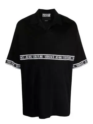 Versace Logo-tape Cotton Polo Shirt - Black