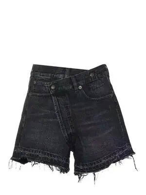 R13 Crossover-waist Raw-hem Denim Shorts - Black