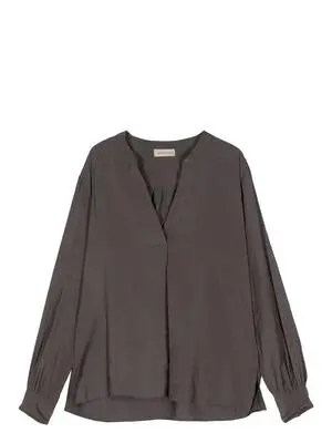BLANCA VITA Band-collar Long-sleeve Blouse - Grey