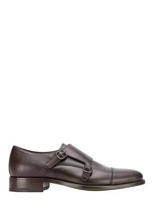 SCAROSSO Classic Leather Monk Shoes - Brown