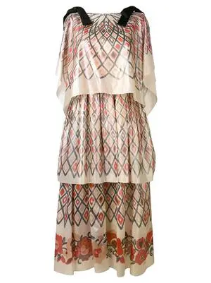 Fendi Geometric Skirt Dress With Removable Cape - Neutrals
