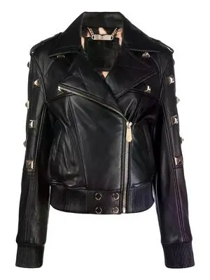 Philipp Plein Studded Leather Bomber Jacket - Black