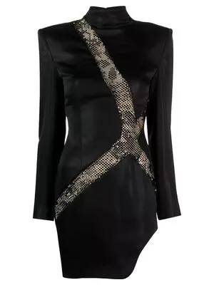 GENNY Asymmetric Rhinestone-embellished Minidress - Black