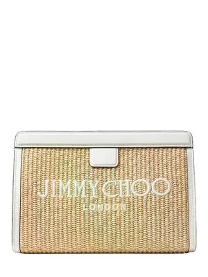 JIMMY CHOO Avenue Woven Clutch With Logo Embroidery - Neutrals