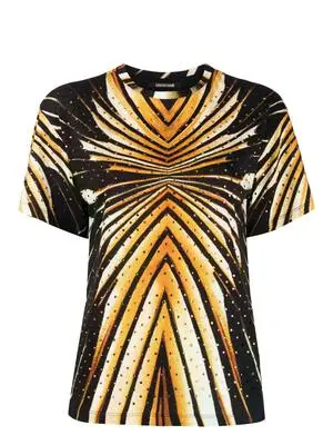 Roberto Cavalli Geometric-print Crystal-embellished T-shirt - Brown