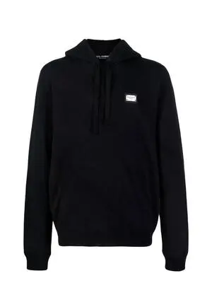 Dolce & Gabbana Logo-plaque Knitted Hoodie - Blue