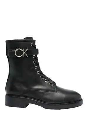 Calvin Klein Logo-buckle Combat Boots - Black