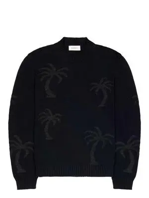 LANEUS Jacquard Crew Neck Sweater - Black