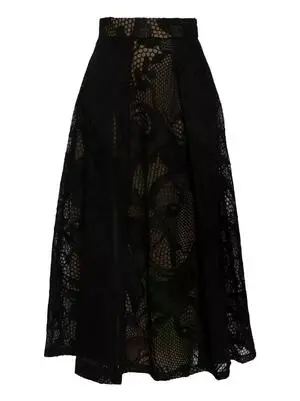 Elie Saab Embroidered Midi Skirt - Black