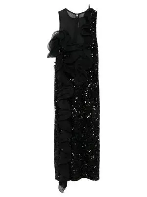 ROTATE BY BIRGER CHRISTENSEN Ruffled Sequinned Midi Dress - Black