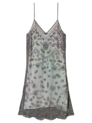 TWINSET Embroidered Tulle Mini Dress - Grey