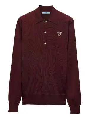 Prada Embroidered Logo Silk Polo Shirt - Red