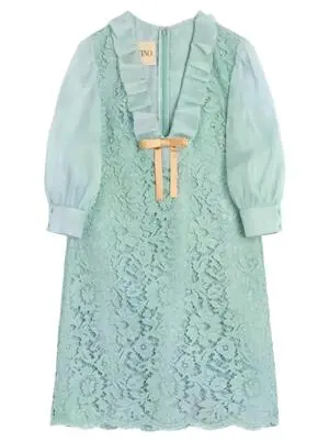 Valentino Garavani Short Dress In Heavy Lace - Blue