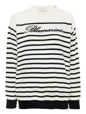 Blumarine Logo-intarsia Virgin Wool Sweater - Neutrals