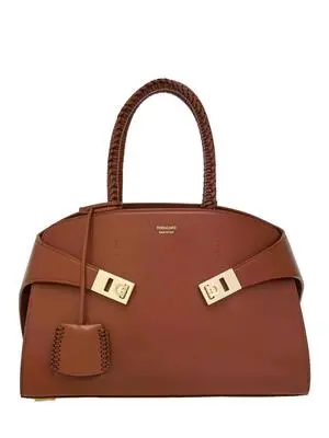FERRAGAMO The Hug Small Leather Tote Bag Brown