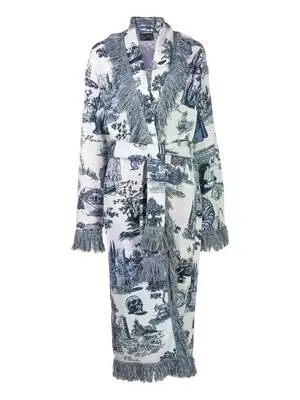 Philipp Plein Intarsia-knit Fringed-edge Cardigan - White