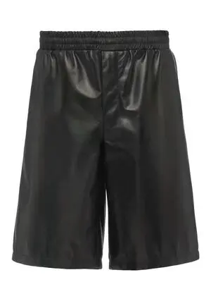 Prada Triangle-logo Leather Bermuda Shorts - Black