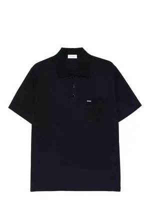 FERRAGAMO Jacquard-pocket V-neck Polo Shirt - Blue