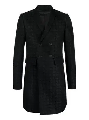 SAPIO Bouclé Double-breasted Coat - Black