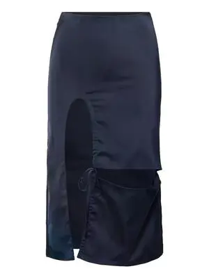 ELENA VELEZ Satin Midi Skirt Blue