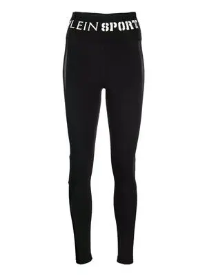 PLEIN SPORT Logo-waistband High-waisted Leggings - Black