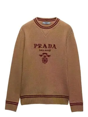 Prada Intarsia Knitted-logo Sweater - Neutrals