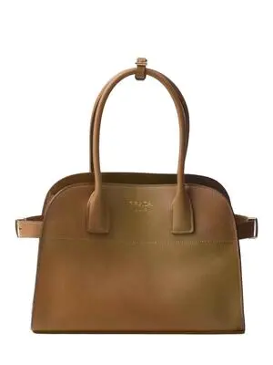 Prada Logo-lettering Leather Medium Tote Bag - Brown