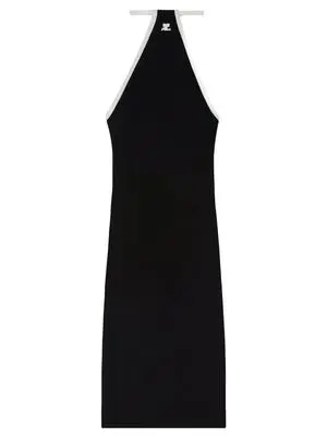 COURREGES Logo-embroidered Halterneck Midi Dress - Black