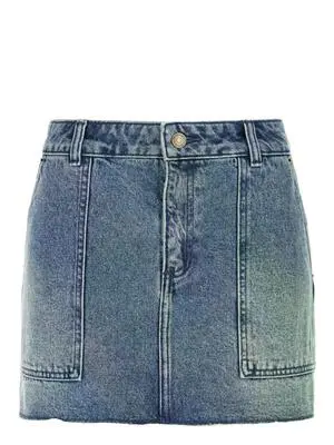 Michael Kors Frayed Denim Mini Skirt - Blue