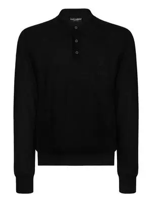 Dolce & Gabbana Logo-embroidered Cashmere Polo Shirt - Black