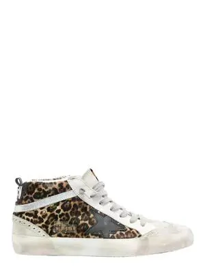 GOLDEN GOOSE Mid Star Leopard Print High Top Sneakers Grey